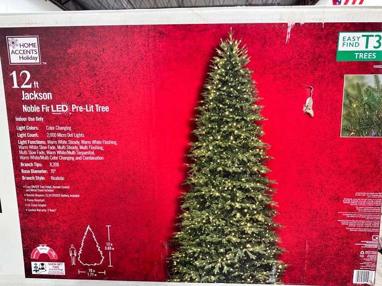 Home Accents Holiday 12 ft Pre-Lit LED Jackson Noble Fir Artificial Christmas Tree T35 ...