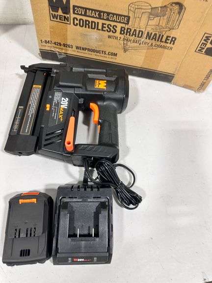 WEN 20512 20V Max Cordless 18-Gauge Brad Nailer with 2.0Ah Battery and ...