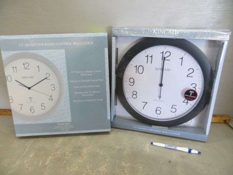 Two Radio Control Kincaid Wall Clocks - 11" & 12" - Lambrecht Auction, Inc.