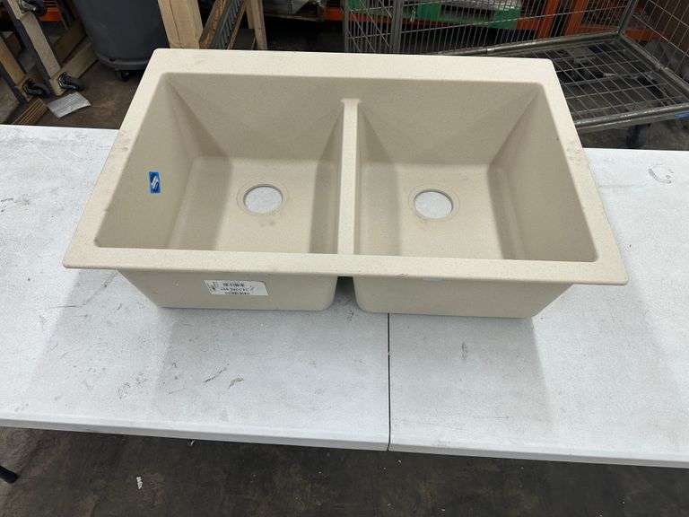 Granite Champagne Double Bowl Sink 33"x22"x8 1/2" - Lambrecht Auction, Inc.