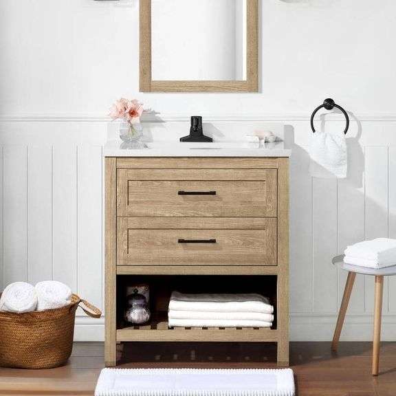 Autumn 30 in. Single Sink Weathered Tan Bath Vanity with White ...