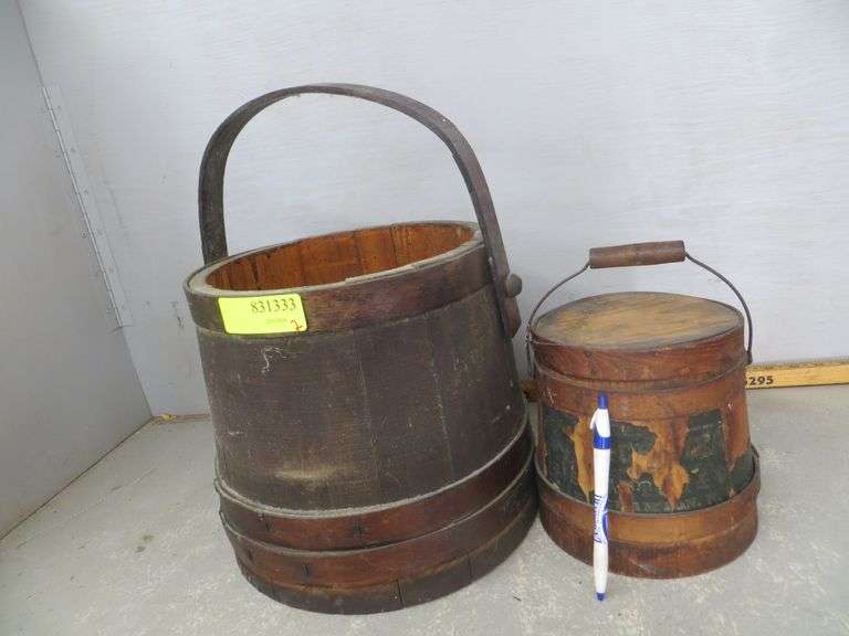 Old Wooden Sugar Buckets - 10" & 7" High - Lambrecht Auction, Inc.