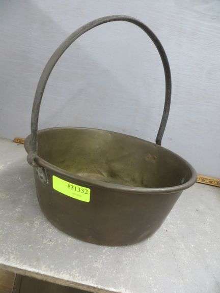 13" Brass Pail w/ Hand Forged Handle - Lambrecht Auction, Inc.