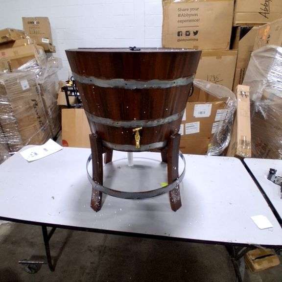 Wooden Barrel Outdoor Cooler with Galvanized Steel Tub - Lambrecht ...