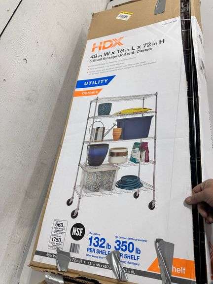 HDX 5-Tier Steel Wire Shelving Unit with Casters in Chrome (48 in. W x ...