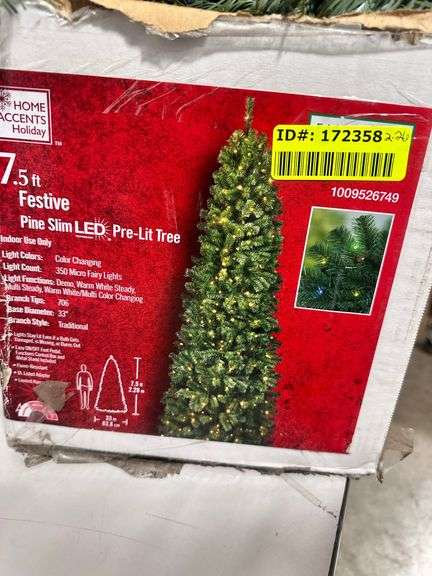 7.5 Festive Pine Slim LED Pre-Lit Tree T4 - Lambrecht Auction, Inc.
