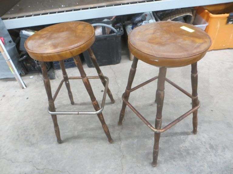 Pair of Bar Stools - Rusty Foot Rungs - Lambrecht Auction, Inc.