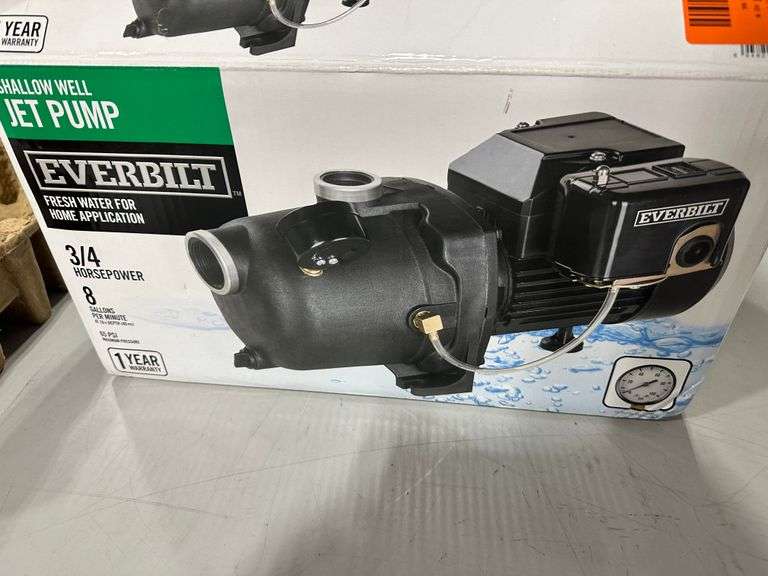 Everbilt 3/4 HP Shallow Well Jet Pump - Lambrecht Auction, Inc.