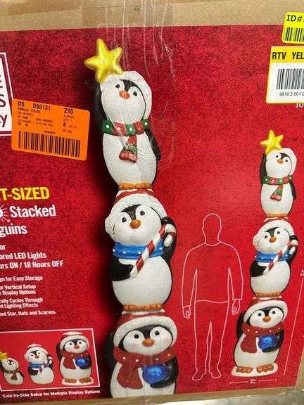 Home Accents Holiday 8 ft. Giant -Sized LED Stacked Penguins Holiday ...