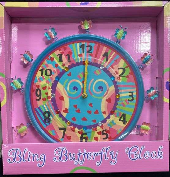 Bling Girls Butterfly Clock - Lambrecht Auction, Inc.