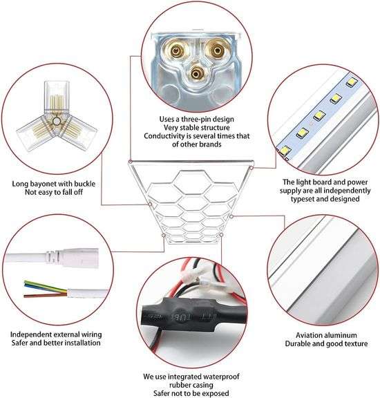 Hexagon LED Garage Lights, 6500K Ceiling Lights, 15 Hex Grids with ...