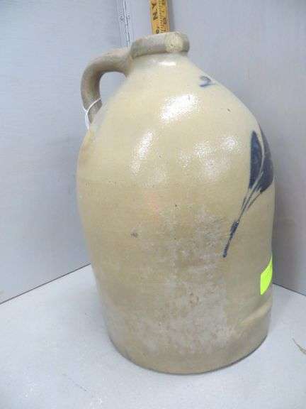 2-Gallon Jug w/ Design - chip on spout & base - Lambrecht Auction, Inc.