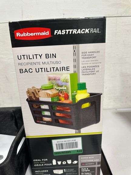 Rubbermaid Fasttrack 15.5 in. W Plastic Utility Bin - Lambrecht Auction ...