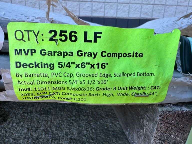 MVP Garapa Grey Composite Decking 5/4"x6"x16' - Lambrecht Auction, Inc.