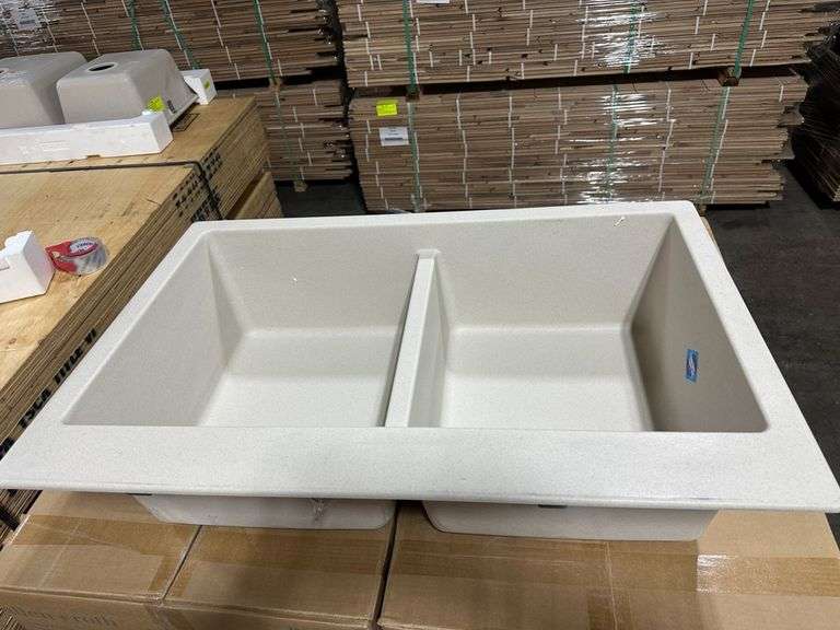 Granite Champagne Double Bowl Sink 33"x22"x8 1/2" - Lambrecht Auction, Inc.