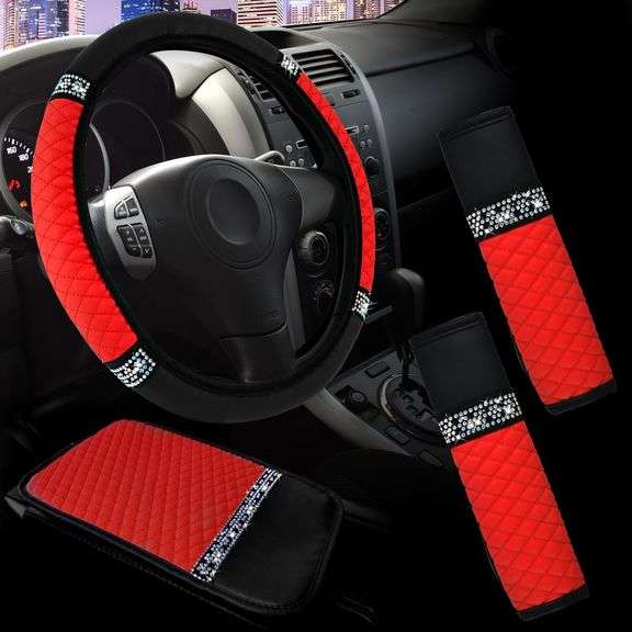 4 PCS Bling Rhinestones Leather Car Accessories Red - Lambrecht Auction ...