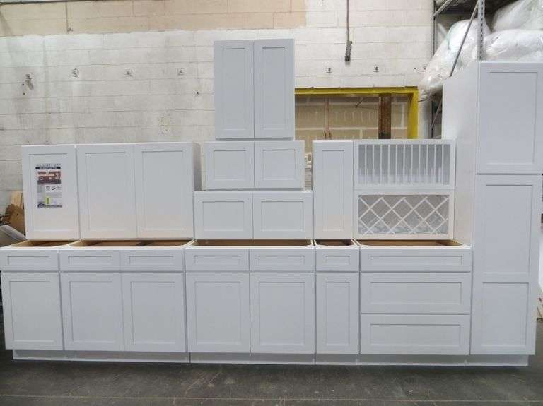 Arcadia White Kitchen Cabinet Set 20' - Lambrecht Auction, Inc.