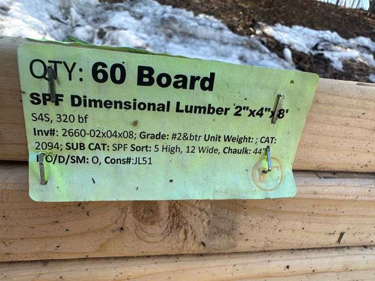 SPF Dimensional Lumber 2"x4"x8' - Lambrecht Auction, Inc.