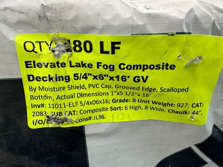 Elevate Lake Fog Composite Decking 5/4"x6"x16' GV - Lambrecht Auction, Inc.