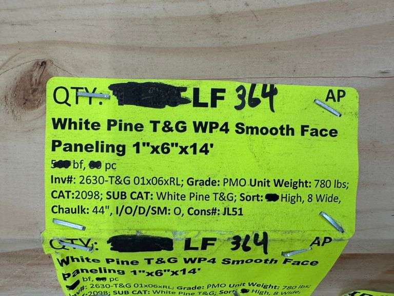 White Pine T&G WP4 Smooth Face Paneling 1"x6"x14' - Lambrecht Auction, Inc.