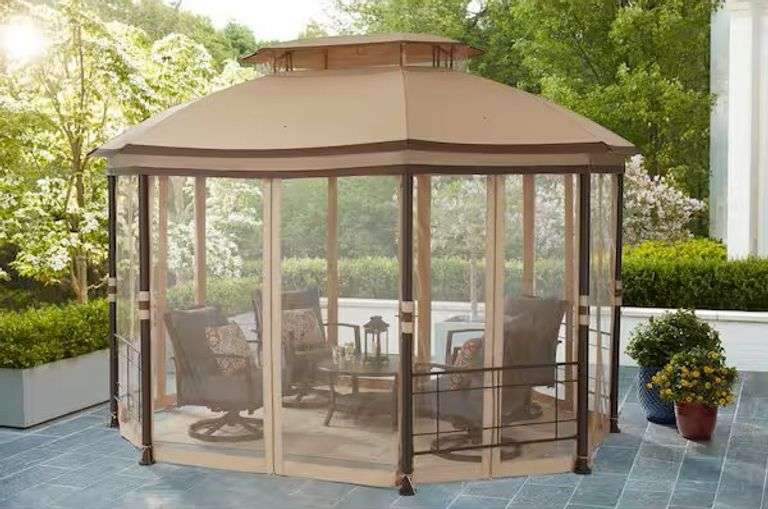 Seagrove 12'x10' Octagonal Steel Frame Gazebo with Tan Canopy ...