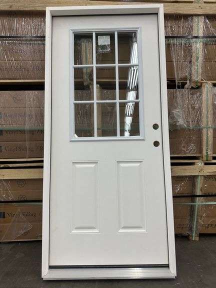 Exterior 9 Lite Fiberglass Door 36"x80" LH - Lambrecht Auction, Inc.