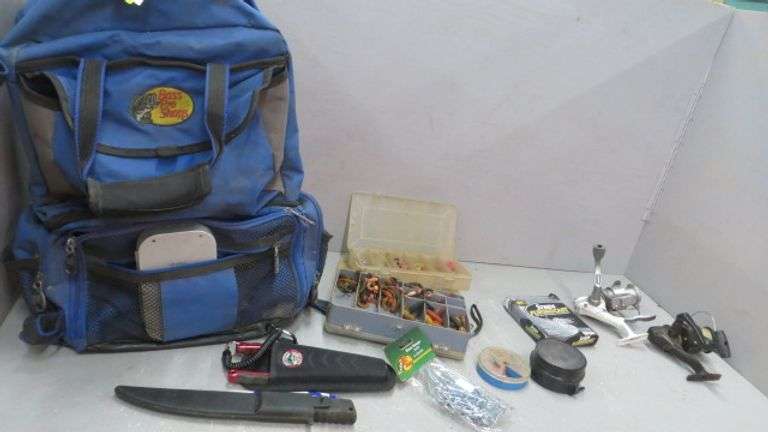 Backpack w/ Fishing Supplies - see pics - Lambrecht Auction, Inc.
