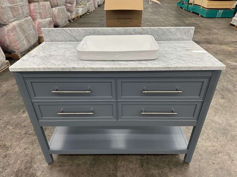 Slate Blue 48" Single Basin Vanity Kit - Lambrecht Auction, Inc.
