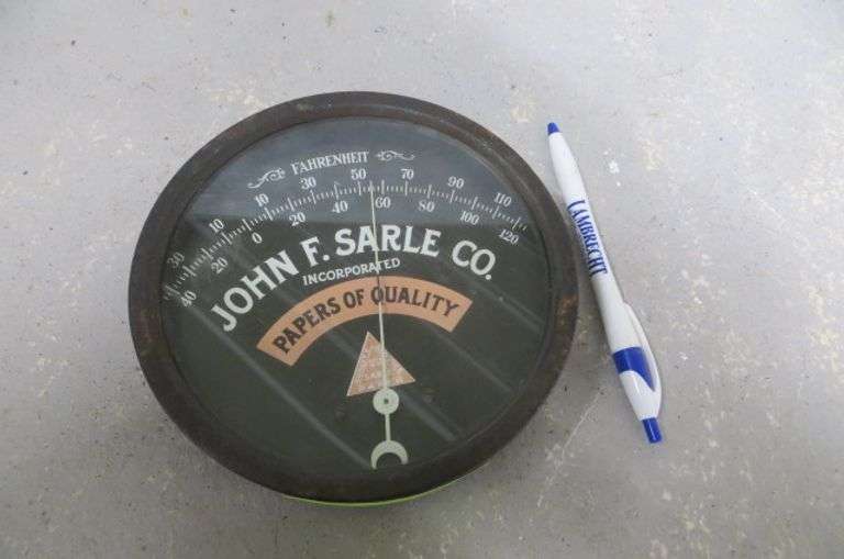 John F. Sarle Co. Thermometer - Lambrecht Auction, Inc.