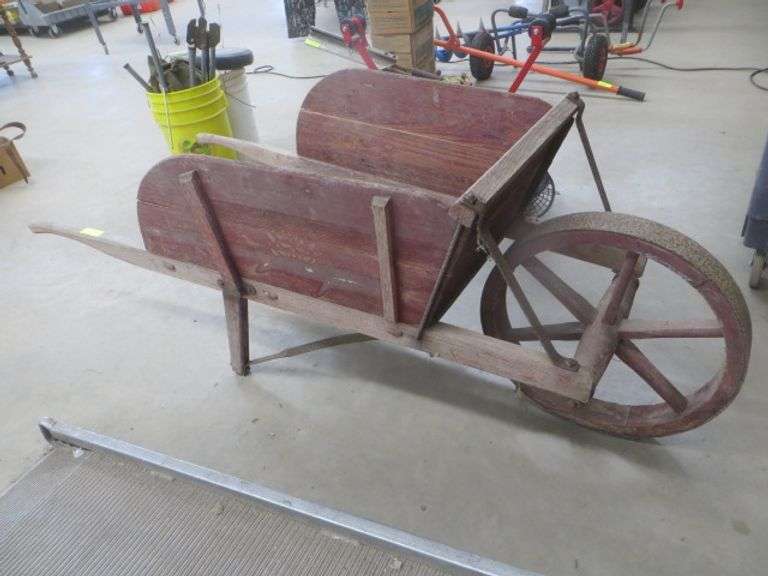 Wooden Wheelbarrow w/ Removable Side Racks - Lambrecht Auction, Inc.
