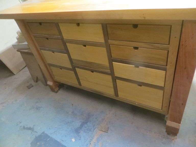 Rolling Maple Workbench w/ Drawer & Butcher Block Top - Lambrecht ...