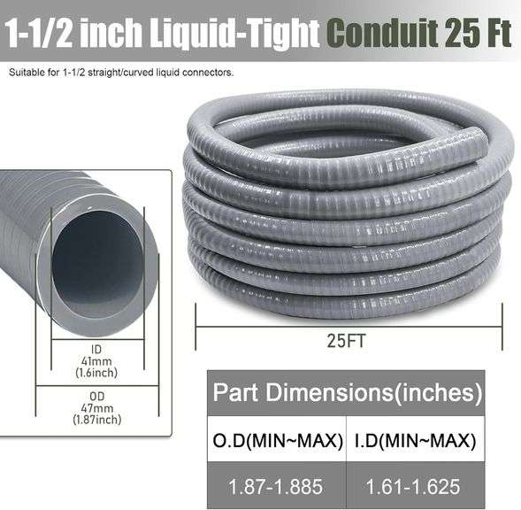 Feotech 1-1/2 Inch Flexible Conduit 25 FT Non Metallic Liquid-Tight ...