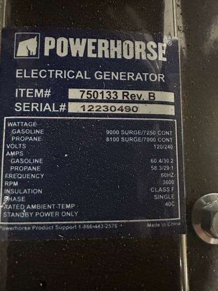 Powerhorse Portable Tri Fuel Generator - Lambrecht Auction, Inc.