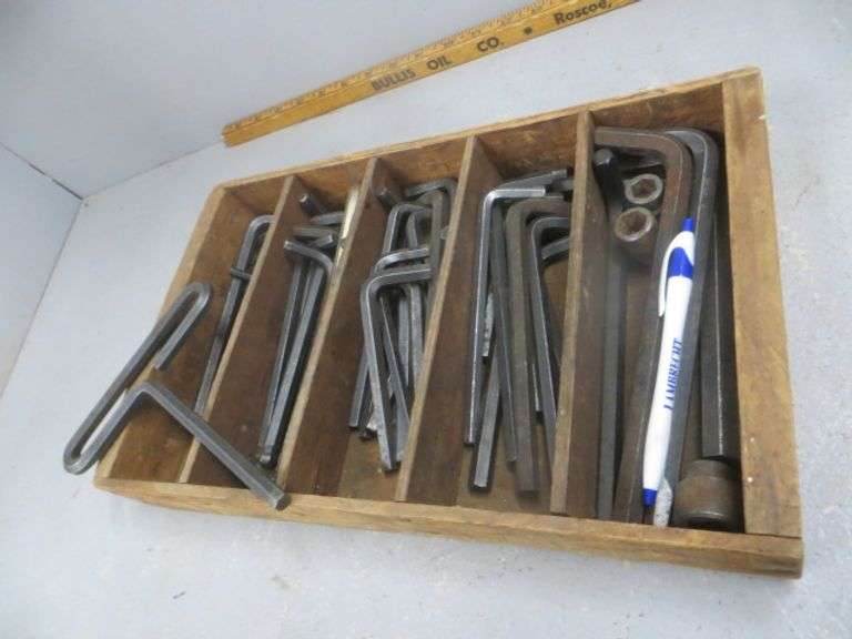 Assorted Hex Keys in Wooden Tray - Lambrecht Auction, Inc.