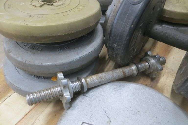 Assorted Weights w/ 2 Hand Barbells - Lambrecht Auction, Inc.