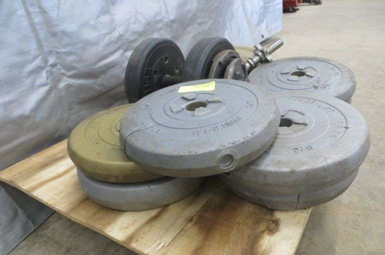 Assorted Weights w/ 2 Hand Barbells - Lambrecht Auction, Inc.