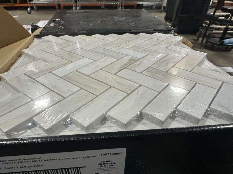 Angora Herringbone Polished Marble Mesh-Mounted Mosaic Tile(140 SqFt x ...