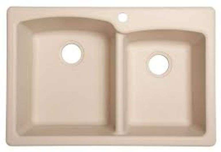 Granite Champagne Double Offset Sink 33"x22" - Lambrecht Auction, Inc.