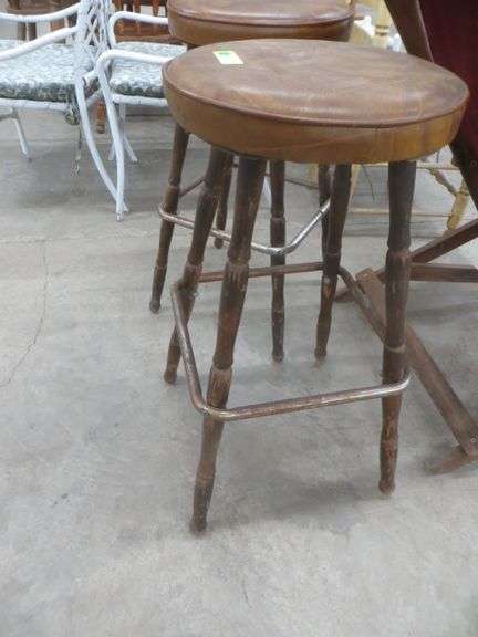 Pair of Bar Stools - Rusty Foot Rungs - Lambrecht Auction, Inc.
