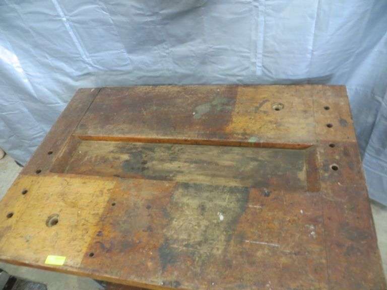 Workbench w/ Recessed Center & 7" Wood Vise - Lambrecht Auction, Inc.