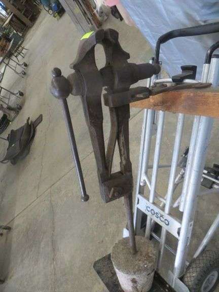 Blacksmith Leg Vise w/ Poured Concrete "Foot" - Lambrecht Auction, Inc.