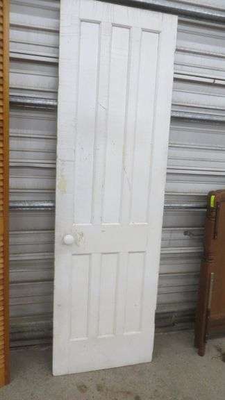 Old Solid 6-Panel Wooden Door Painted White - Lambrecht Auction, Inc.