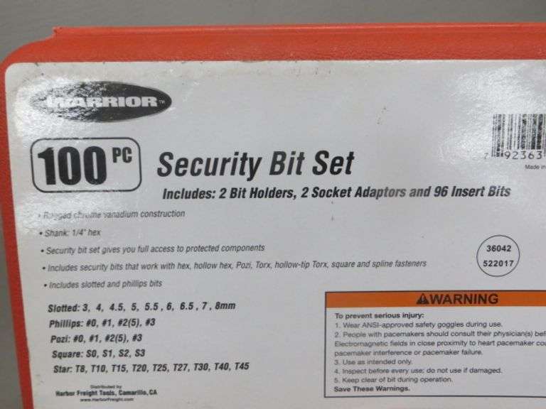 100 Pc. Bit Set w/ Security Bits, Screwdriver - Lambrecht Auction, Inc.