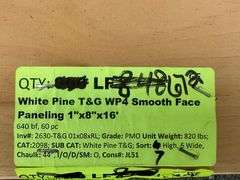 White Pine T&G WP4 Smooth Face Paneling 1"x8"x16' - Lambrecht Auction, Inc.