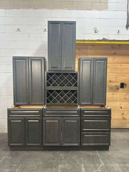 ASSEMBLED New Castle Gray Kitchen Cabinet Set 8' 9" - Lambrecht Auction ...