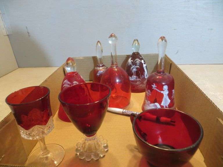 Ruby & Mary Gregory Style Bells & Glassware - Lambrecht Auction, Inc.