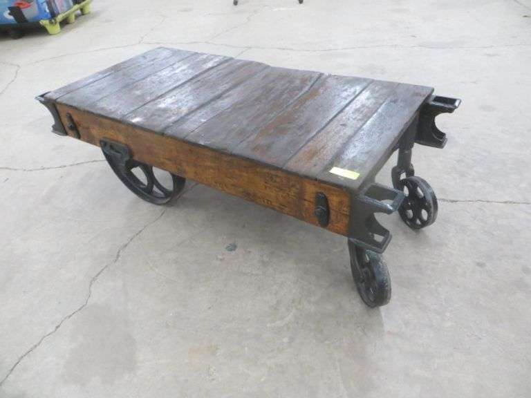 Large 4-Wheel Antique Freight Cart 16x48x24" - Lambrecht Auction, Inc.