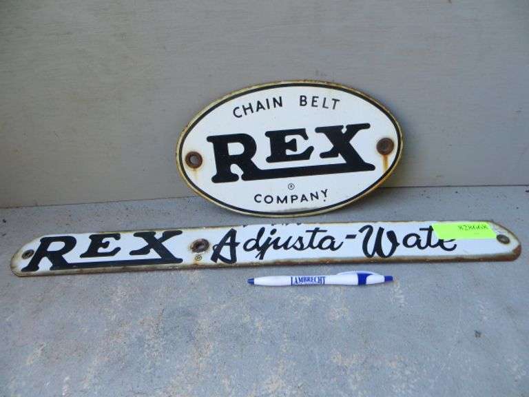 Rex Chain Belt Porcelain Over Steel Signs - Lambrecht Auction, Inc.