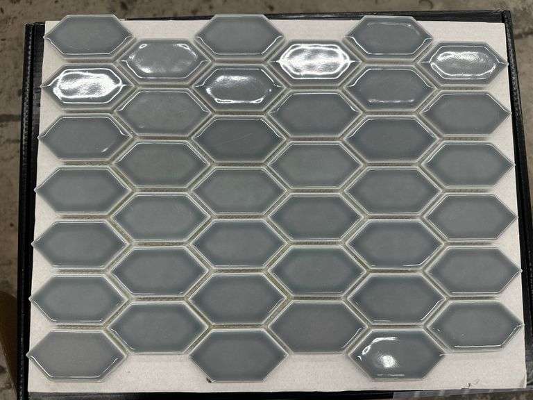 Jade Gray Hex Glass Mosaic Tile 13"x10" - Lambrecht Auction, Inc.