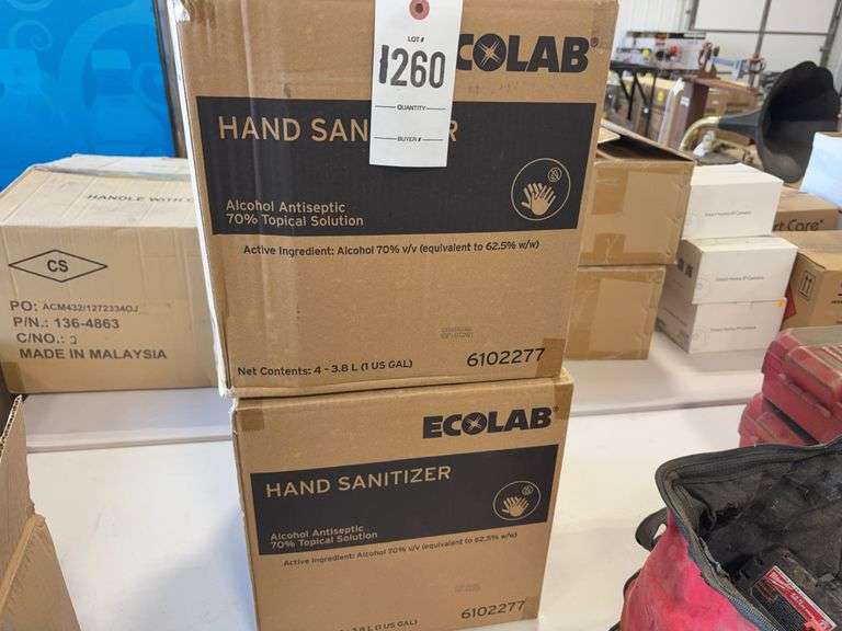(2) Boxes 0f Ecolab Hand Sanitizer (4) 1 gallon per Box - Langham ...